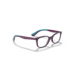 Ray-Ban Junior Kids' RY1586 Square Prescription Eyeglass Frames, Transparent Violet/Demo Lens, 49 mm