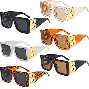 NLEYANB 6 Packs Wholesale Y2K Oversized B Rectangle Square Sunglasses Bulk for Women Men UV400