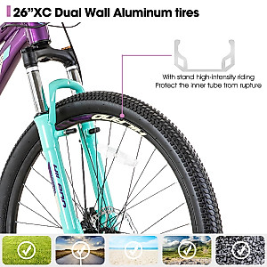 HH HILAND 26 Inch Mountain Bike for Women, 21 Speed with Lock-Out Suspension Fork, Dual Disc Brakes, Aluminum Frame MTB, Adult Ladies Womens Bike Mens Bicycle