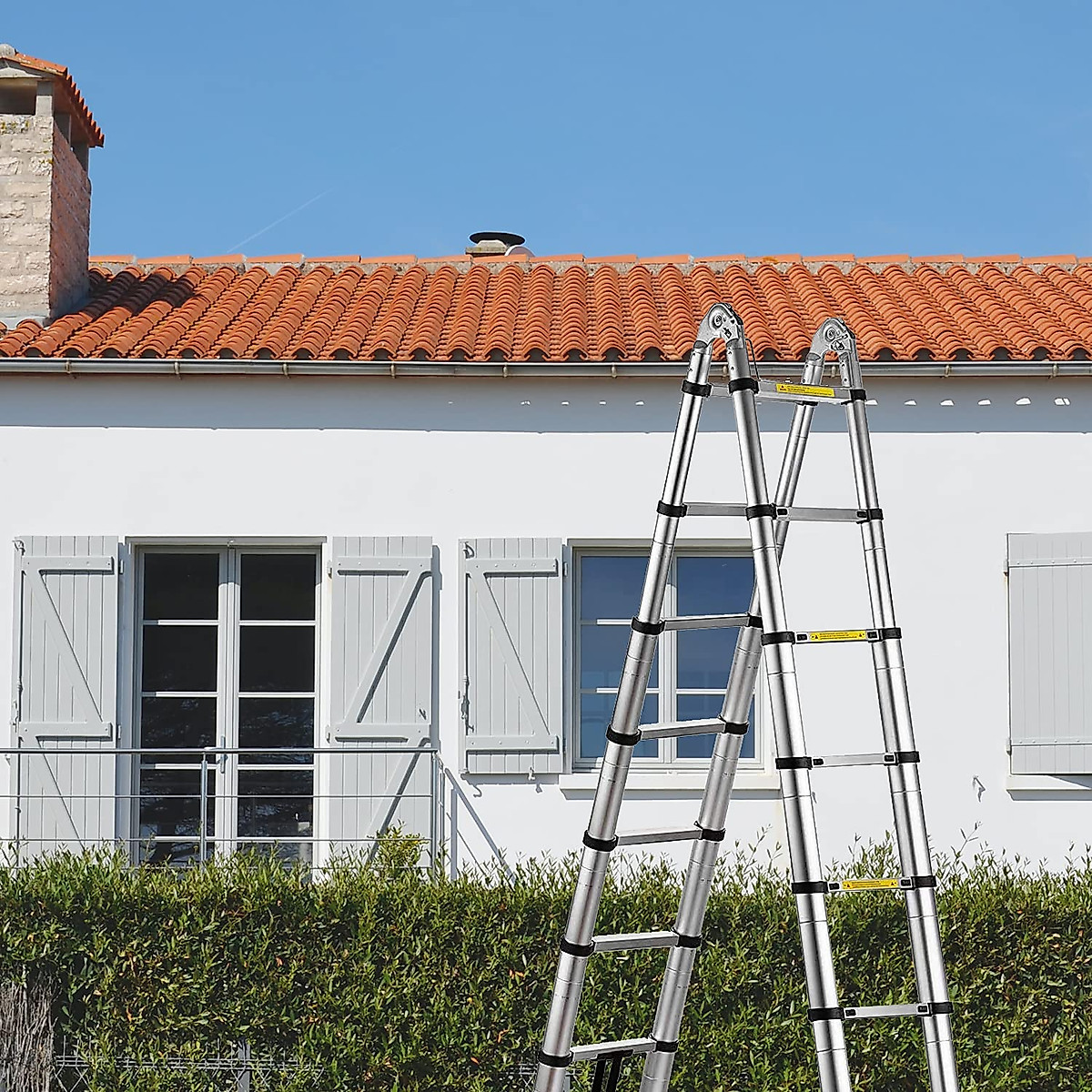 Pro Aluminum Telescoping Ladder 16.5 FT, Extension Ladder 2-in-1, Multi-Purpose Ladder (LD-5000) Sliver