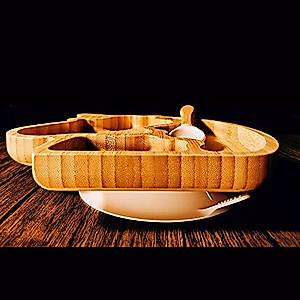 Xboo Baby Plates, Bamboo Baby Suction Plates, Bamboo Suction Plates for Toddlers, Stay Put Feeding Plates, Wooden Divided Plate, Baby Dishes, Kids Plates, BPA Free| Grace_Blue