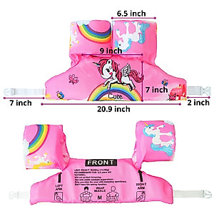 GoKiddie Unicorn Swim Jumper for Girls 22 to 55 Pounds - Rainbow Kids Vest Jackets, Floaties, Arm Floats, Puddle Paddle Jumper for 22-30-40-50-55 lbs Kid with Swimming Goggles & Cap for Toddler, Child