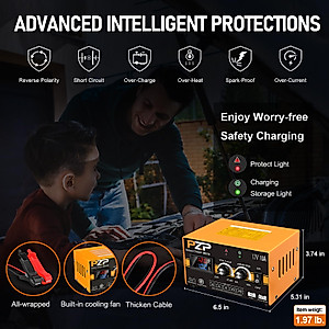 PZP 12V Manual Battery Charger Maintainer, 0 to 10A Arbitrarily Adjustable Car Battery Trickle Charger, Battery Desulfator with Repair, Winter Mode, Suitable for Lawn Mower, AGM, Deep Cycle Batteries