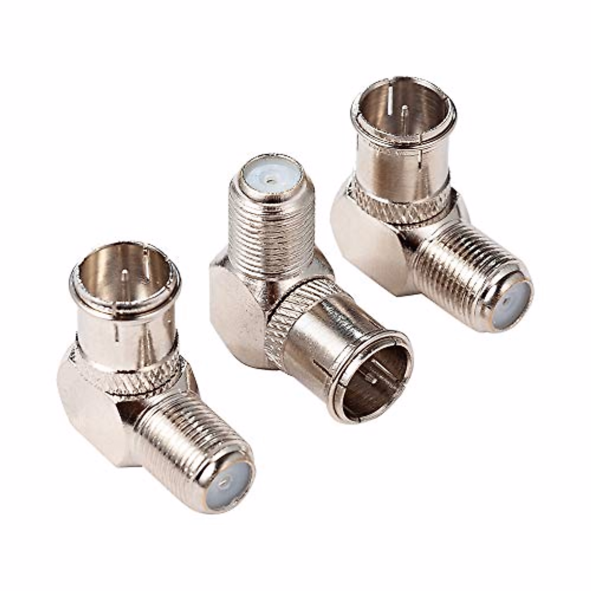 Ancable 3-Pack Right Angle F Type Adapters, F-Pin Quick Push On Male to Female 90 Degree Connector for Wall Mounted TV,Wall Plate, Cabinet, RV TV and Coax Coaxial Cable Connection