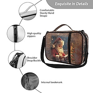 Dajingkj Christmas Bible Covers for Women Large Size Santa Claus Bible Case with Shoulder Strap Zipper Bookcover Bible Carrying Organizer Bible Tote Bag with Handle