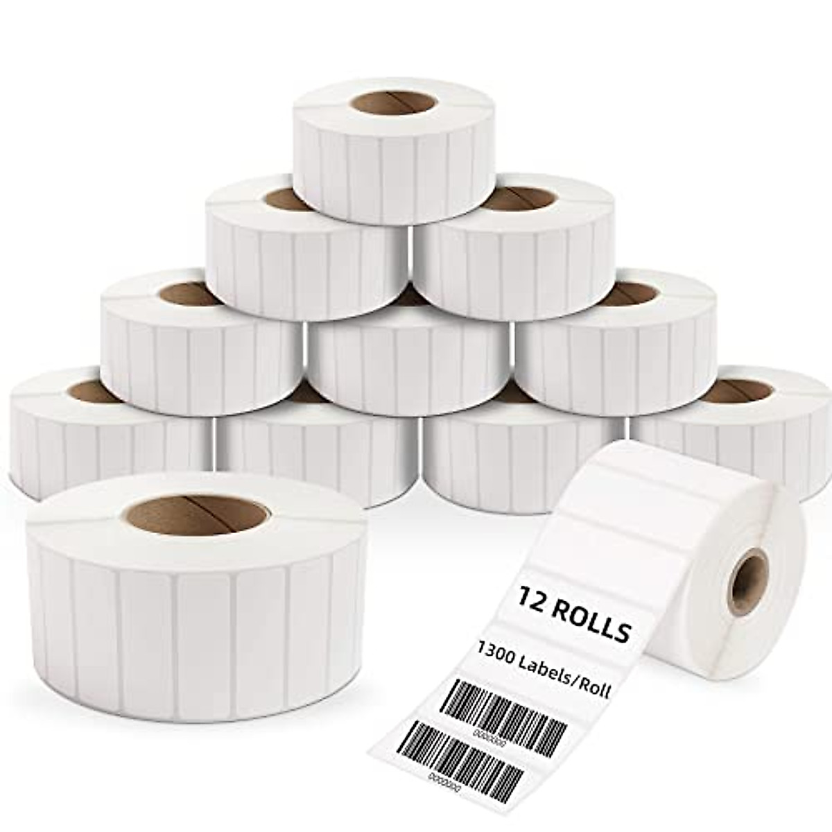 AKOGIRSE 3"x1" Multipurpose Barcode/FNSKU/UPC/FBA Direct Thermal Label, 12 Rolls/15600 Labels, Perforated, Strong Adhesive Shipping Label Compatible with Rollo & Zebra Desktop Printer, BPA&BPS Free