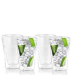 M&N HOME Double Wall Insulated Glass Tumbler Drink Glass, 13.5 Oz Highball Glass Cups for Beer, Lemonade, Iced Tea, Tropical Drink. Cocktail, Smoothie, Mojito - Set of Four