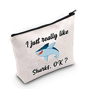 MBMSO Shark Makeup Bag Funny Shark Gifts for Shark Lovers Cosmetic Bag I just really Like Sharks OK Zipper Pouch (Shark bag)
