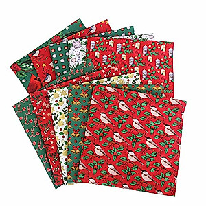10PCS Christmas Cotton Fabric Bundles 20" x 20" Printed Fat Quarter Fabric Pre-Cut Squares Sheets Fabric for Patchwork Sewing DIY Crafting Quilting Fabric