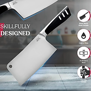 LUX Decor 7 Pcs Kitchen Knife Set and Meat Cleaver - High-Carbon Stainless Steel knives Set and 7 Inch Meat Chopper with Anti-Slip Handles - Ultra-Sharp Blades