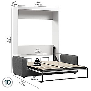 Bestar Pur Murphy Sofa, Space-Saving Wall Bed for Multipurpose Guest Room, Full, White