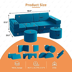 DEYGIA Modular Kids Play Couch, 13PCS, Kids Couch for Playroom, Modular for Boys and Girls, Blue, M