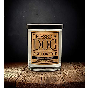 I Kissed A Dog and I Liked It, Kraft Label Scented Soy Candle, Orange, Mango, Goji Berry, 10 Oz. Glass Jar Candle, Made in The USA, Decorative Candles, Funny and Sassy Gifts