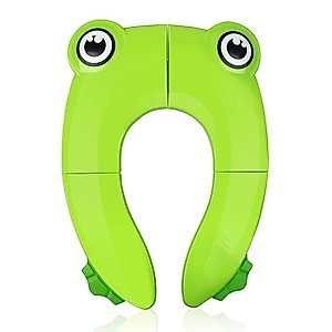 Pejoye Foldable Potty Toilet Training Seat, Travel Portable Toilet Seat Toddler, Folding Potty Training Seat for Kids with 6 Anti Slip Silicone Pads and 1 Carry Bag, Green Frog