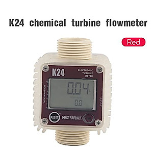 Fuel Flow Meter K24 Turbine Digital Fuel Flowmeter with LCD Display for Chemicals Liquid Water Red