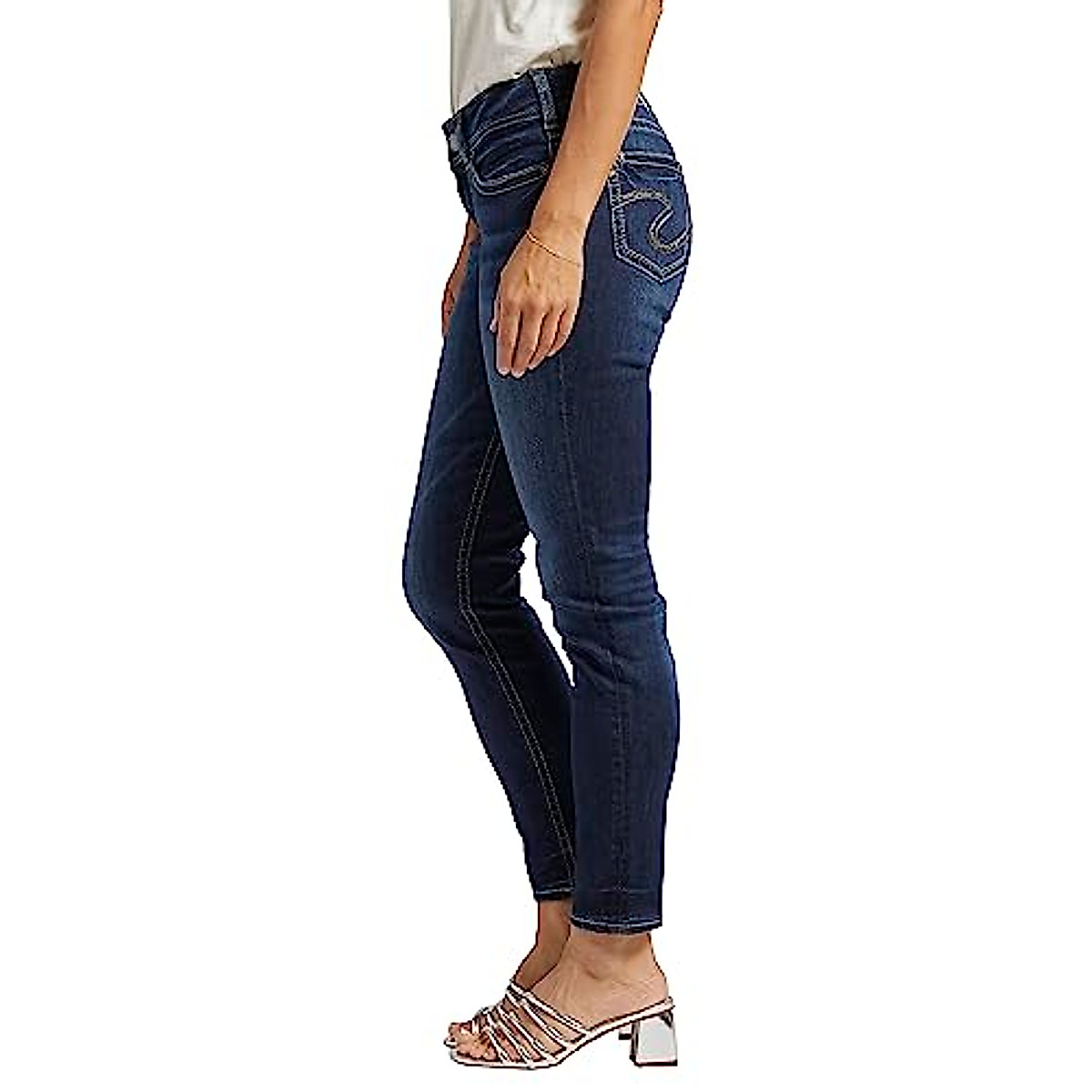 Silver Jeans Co. Women's Suki Mid Rise Curvy Fit Skinny Jeans, Dark Rinse Shade, 29W x 29L