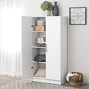 Prepac Elite 2 Door Standing Storage Cabinet, 16" D x 32" W x 65" H, White