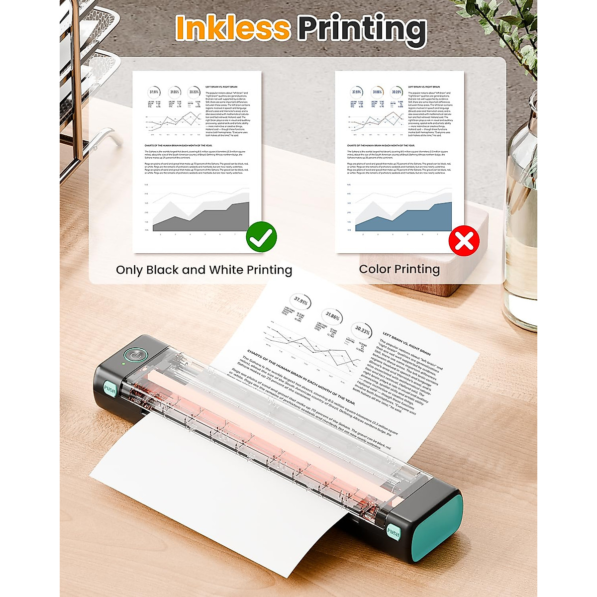 Phomemo M08F Wireless Portable Printer & US Letter Folding Thermal Paper Size 8.5" x 11", 200 Sheets, Inkless Thermal Compact Printer for Travel, Compatible with Android and iOS Phone & Laptop