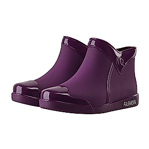 CsgrFagr Ladies Short Rain Boots Waterproof Garden Shoes Non Slip Ladies Comfortable Insole Fashion Lightweight Ankle Rain Boots Scrub Outdoor Work Shoes Rain Shoe Covers Hiking (Purple, 7.5)