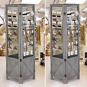 Wnutrees 4 Panel Gridwall Display, Portable Freestanding Display Board for Craft/Art Shows, Retail, Events, Decorative Wood Room Divider Folding Screens, Grey