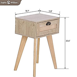 Sophia & William Rattan Nightstands Set of 2 Side End Table Bedside Table with Rattan Drawer and Solid Wood Legs for Bedroom Living Room and Small Space