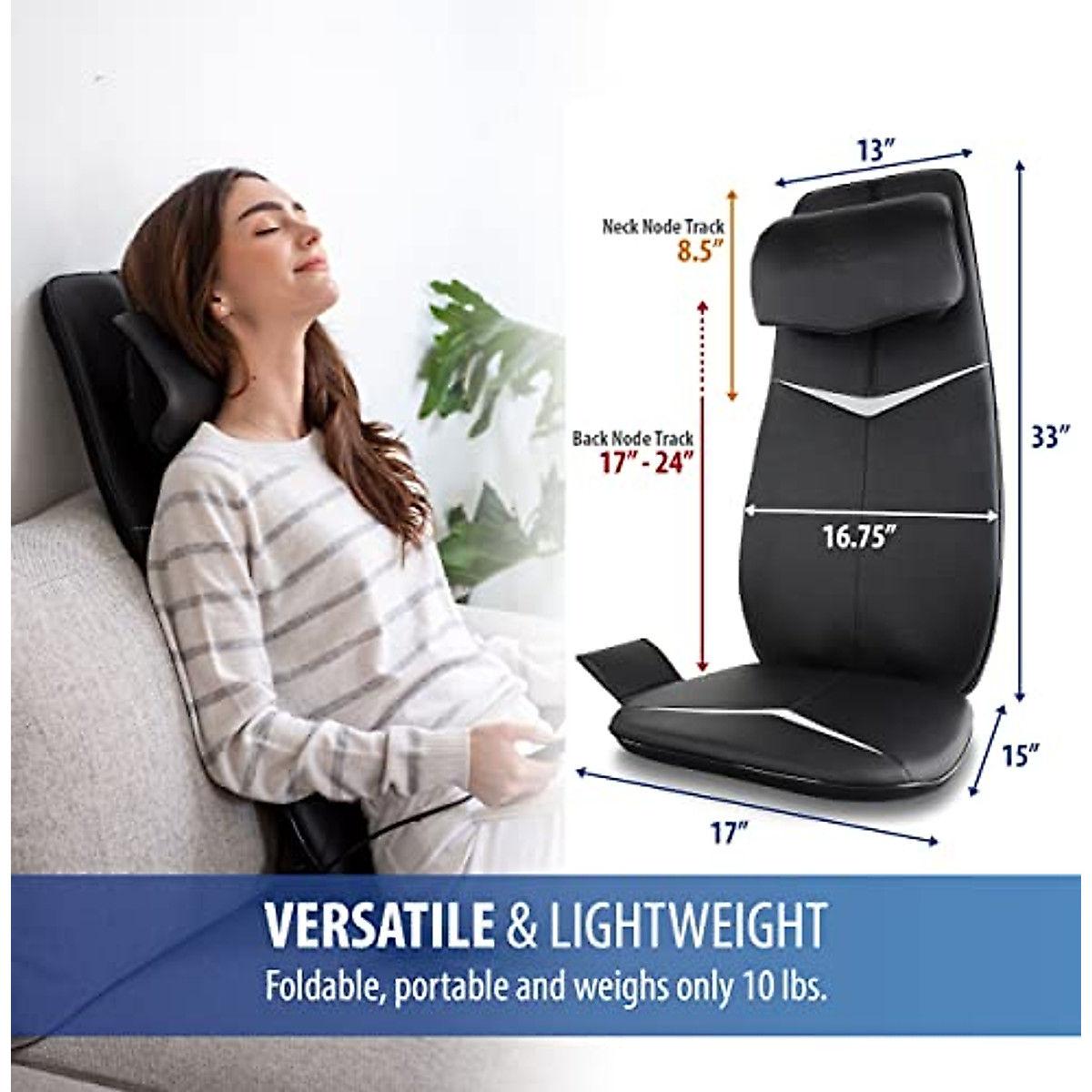 Zyllion Shiatsu Neck and Back Massager - 3D Kneading Deep Tissue Full Body Massage Chair Seat Cushion Pad with Heat and Vibration for Muscle Pain Relief, Home and Office - Black (ZMA-33-BK)