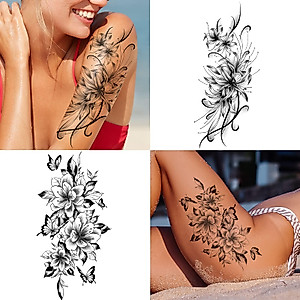 EMOME 12 Sheets Half Arm Flowers Temporary Tattoos for Women,Fake Tattoos That Look Real and Last Long, Large Body Marker Tattoos and Hand Tattoo Stickers for Adults Girls Neck Arm