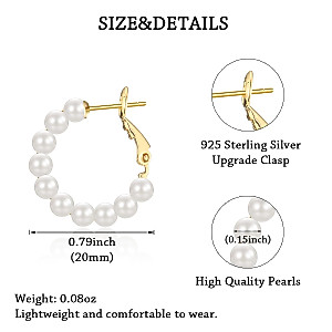 GULICX Pearl Hoop Earrings for Women, 14K Gold Plated Pearl Earrings 925 Sterling Silver Post 20mm Big Pearl Hoop Earrings Jewelry Gifts