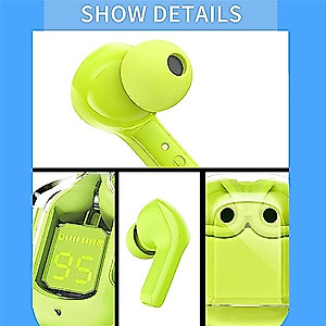 dhaonxb Crystal Earbuds,Bluetooth Headphones Noise Canceling Translucent Earphones,Mini Crystal in-Ear Earbuds LED Power Display (Black+White)