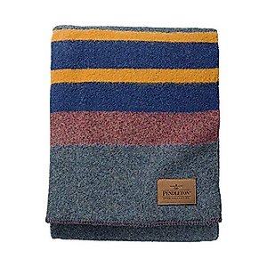 Pendleton Yakima Camp Thick Warm Wool Indoor Outdoor Striped Throw Blanket, Lake, Twin Size