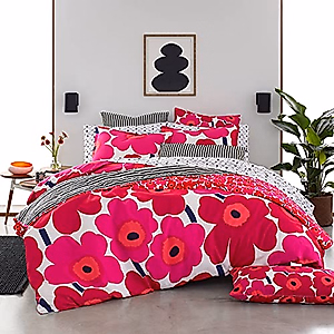 Marimekko - Queen Comforter Set, Cotton Bedding with Matching Shams, Lightweight Home Decor for All Seasons (Unikko Red, Queen)