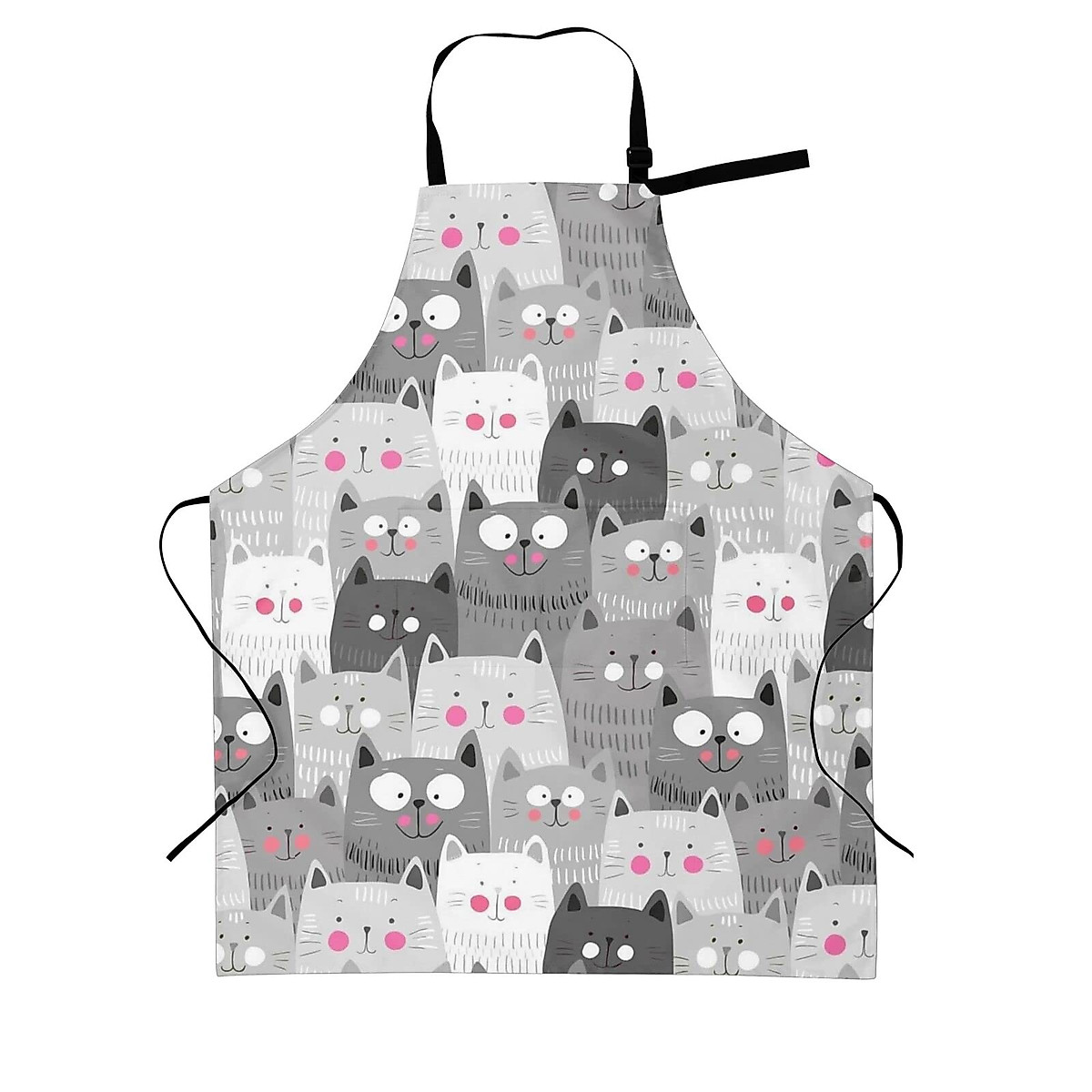 Nameapo Cartoon Kitty Cat Home Aprons 2 Pockets 33"×28" for Men Women, Cute Animal Gray Waterproof Crafting Restaurant Baking/BBQ Apron