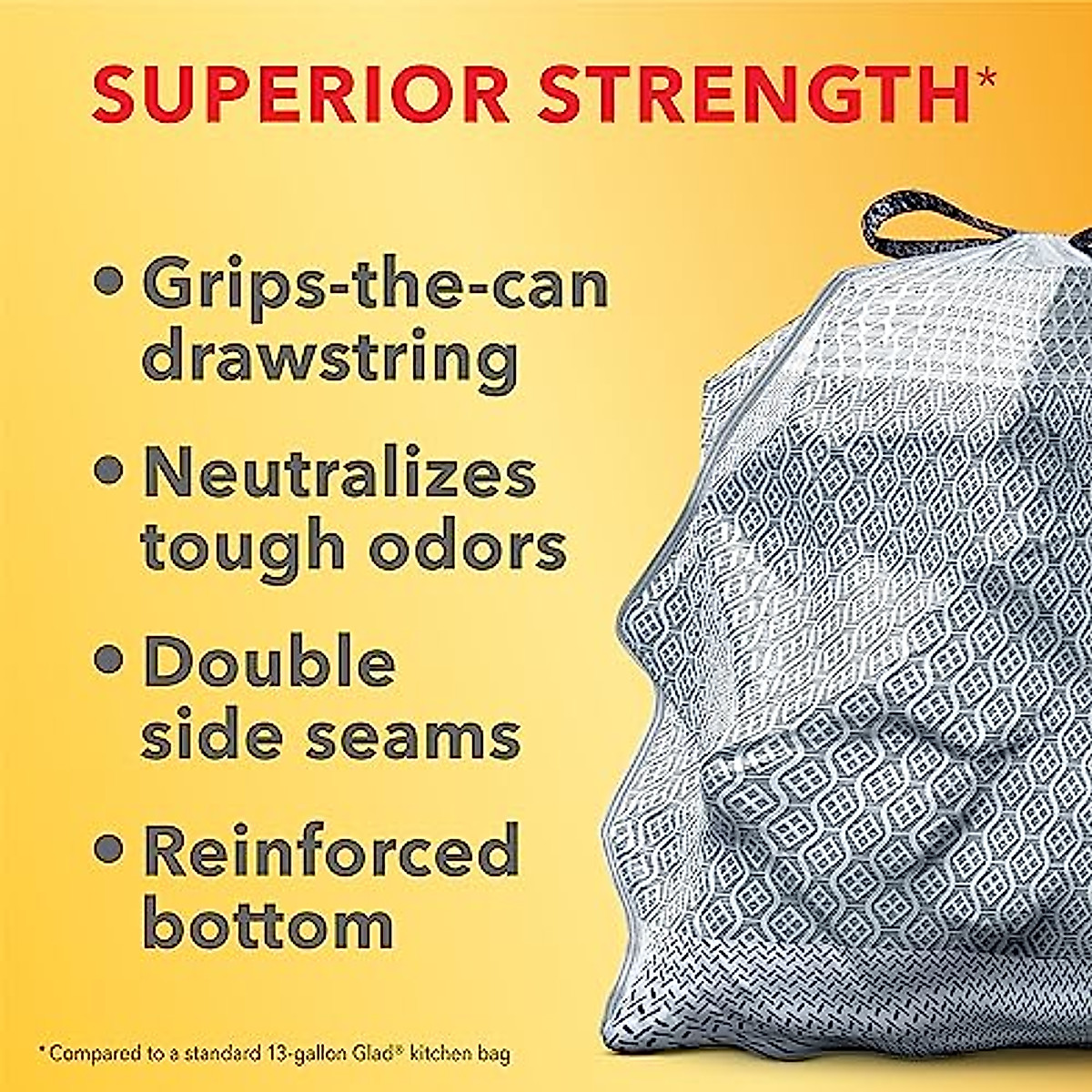 Glad ForceFlex MaxStrength Tall Kitchen Drawstring Trash Bags, 13 Gallon, Fresh Clean Scent with Febreze Freshness, 34 Count