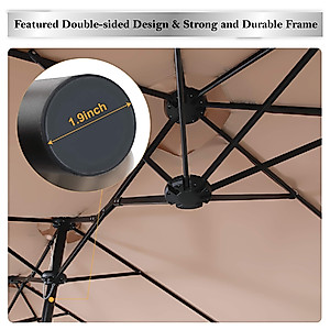 PHI VILLA 15ft Large Patio Umbrella with Base, Double-sided Outdoor Umbrella, Beige