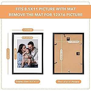 SYNTRIFIC 12x16 Picture Frames Set of 6,Display Pictures 8.5x11 with Mat or 12x16 Without Mat,Wall Gallery Photo Frames Larger Picture Frames for Wall Mounting,Black