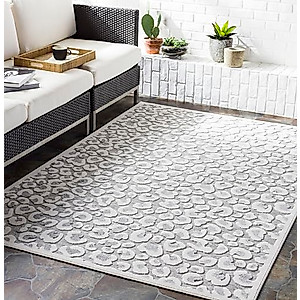 Mark&Day Animal Print Rugs, 5x7 Vossen Modern Indoor Outdoor Cheetah Leopard Cream Area Rug, Non Shedding White Blue Black Carpet for Patio, Porch, Deck, Living Room, Bedroom or Kitchen (5'3" x 7'3")