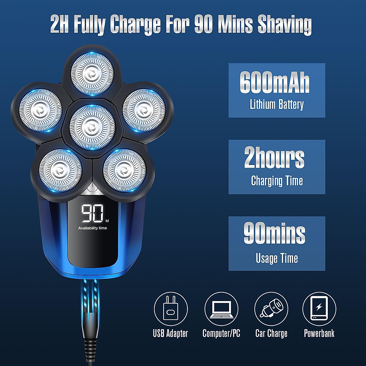 CoSuiovei Head Shaver for Bald Men,6 in 1 Electric Shavers for Bald Head Cordless, Waterproof Wet Dry Mens 6 Heads Electric Razor for Shaving, Man Rechargeable Facial Shaver Rotary Face Hair Razor