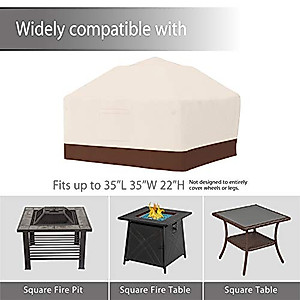 Tuyeho Patio Square Fire Pit Cover 36 x 36 x 22 inch, 600D Heavy Duty Outdoor Fire Table Cover, Waterproof & Weather Resistant for Your Fire Bowl (Beige & Brown)