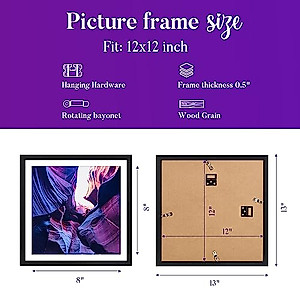 TWING Picture Frames 12x12 Set of 3, Black Large Gallery Wall Frame Set Display Photos 8 x 8 with Mat or 12 x 12 without Mat Wall Mounting Composite Wood