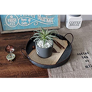 Funerom 10.2 inchs Round Galvanized Metal Round Tray with Handles