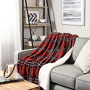 Life Comfort Microfiber Plush Polyester 60"x70" Large All Season Blanket for Bed or Couch Ultimate Sherpa Throw, Red Plaid