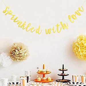 Golden Sprinkled With Love Banner - Sparkling Hanging Party Decorations Supplies - Party Decorations For Men And Women - Ideal Background Celebration Photo Props Gift (Sprinkled With Love)