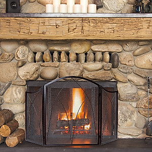 BESHINY Indoor Fireplace Screen 3 Panel Wrought Iron Large Screen Metal Decorative Mesh Cover