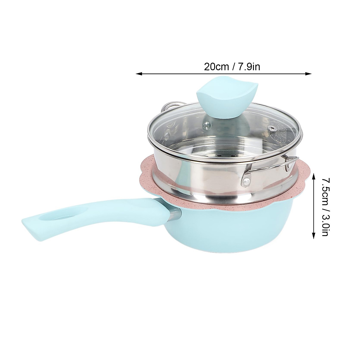 Nonstick Aluminum Alloy Sauce Pan Infant Baby Food Cooking Pot, Steaming Basket Visible Lid (Type 2)