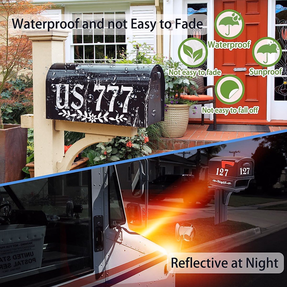 Reflective Mailbox Numbers Stickers for Outside,132 Pcs 3" Letter and Number Stickers Address Numbers for Mailbox,White Self Adhesive Vinyl Waterproof Address Number House Decal Stickers for Cars Home