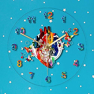 Wall Clocks12 inch Heart Design Anatomy Watercolour Painting Print Acrylic Wall Clock Medical Office Art Decor Cardiovascular Artwork Wall Clock Easy to Read