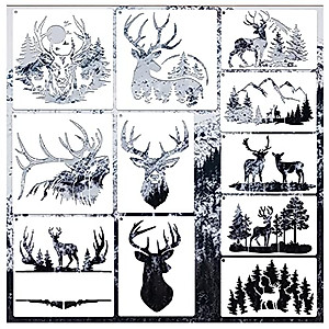 11 Pcs Deer Stencils Forest Mountain Tree Deer Head Stencils for Wood Burning Stencil Template Stencils for Painting on Wood Crafts Home Decors (Deer)