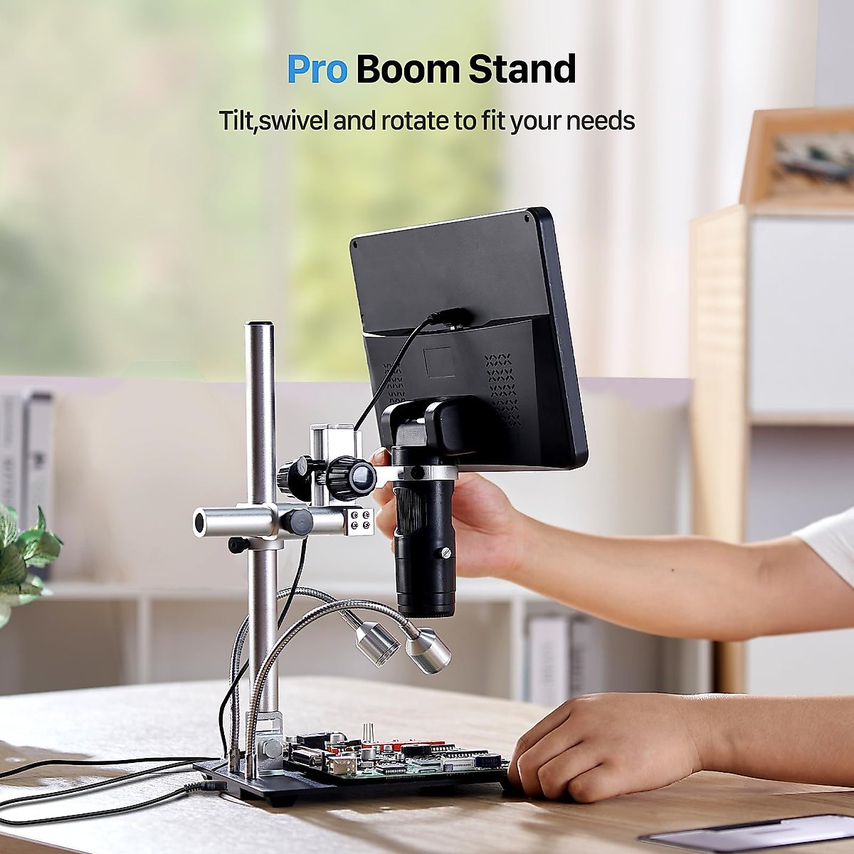 TOMLOV Digital Microscope 13" Pro Boom Stand Base BS04, 42MM(1.65INCH) Diameter Holder Ring for DM401 DM402 Pro Max DM9 DM201 DM202 DM501 Arm LCD Coin Microscope 2k Digital Magnifier
