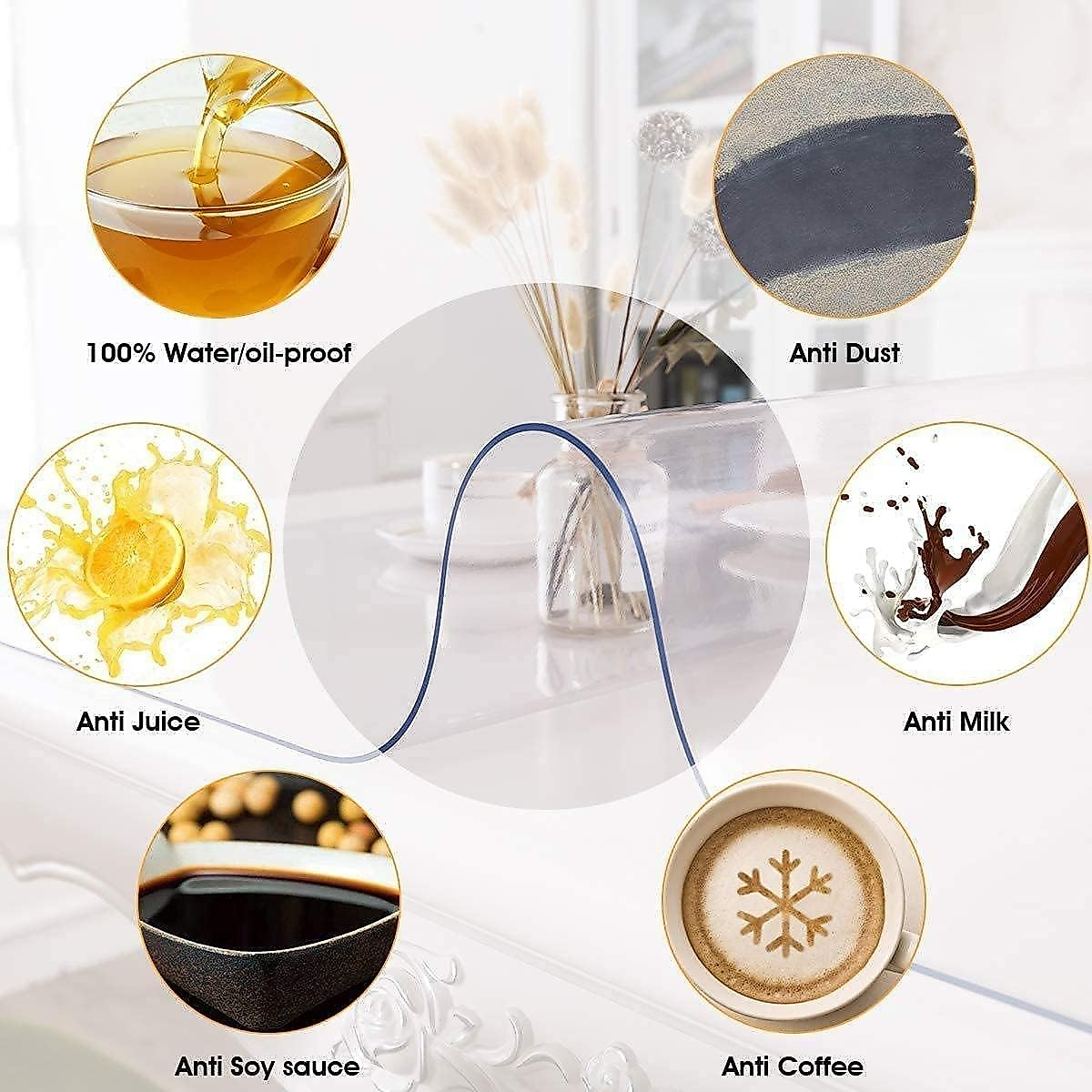 tonchean 2mm Thick Clear PVC Table Cover Protector 79 x 40inch Rectangular Plastic Tablecloth Desk Pad Plastic Table Cover, Waterproof & Easy Clean for Kitchen Wood Table