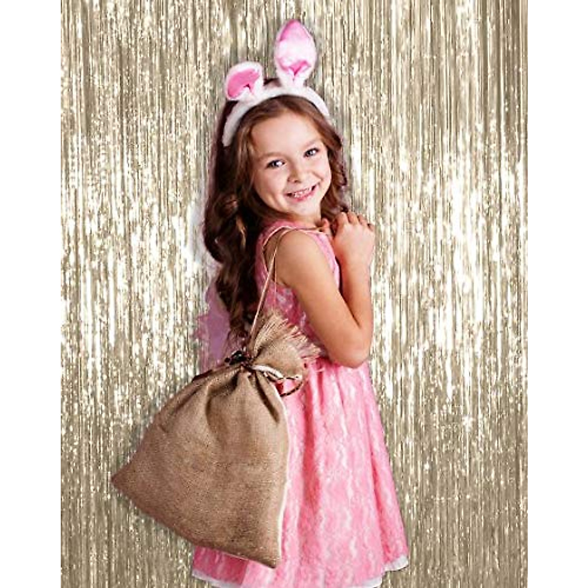 Metallic Champagne Tinsel Foil Fringe Curtain 3 x 8 Ft Pack of 2 Photo Booth Backdrop Bridal and Baby Shower Bachelorette Graduation Birthday Unicorn Christmas Wedding Halloween Party Decorations